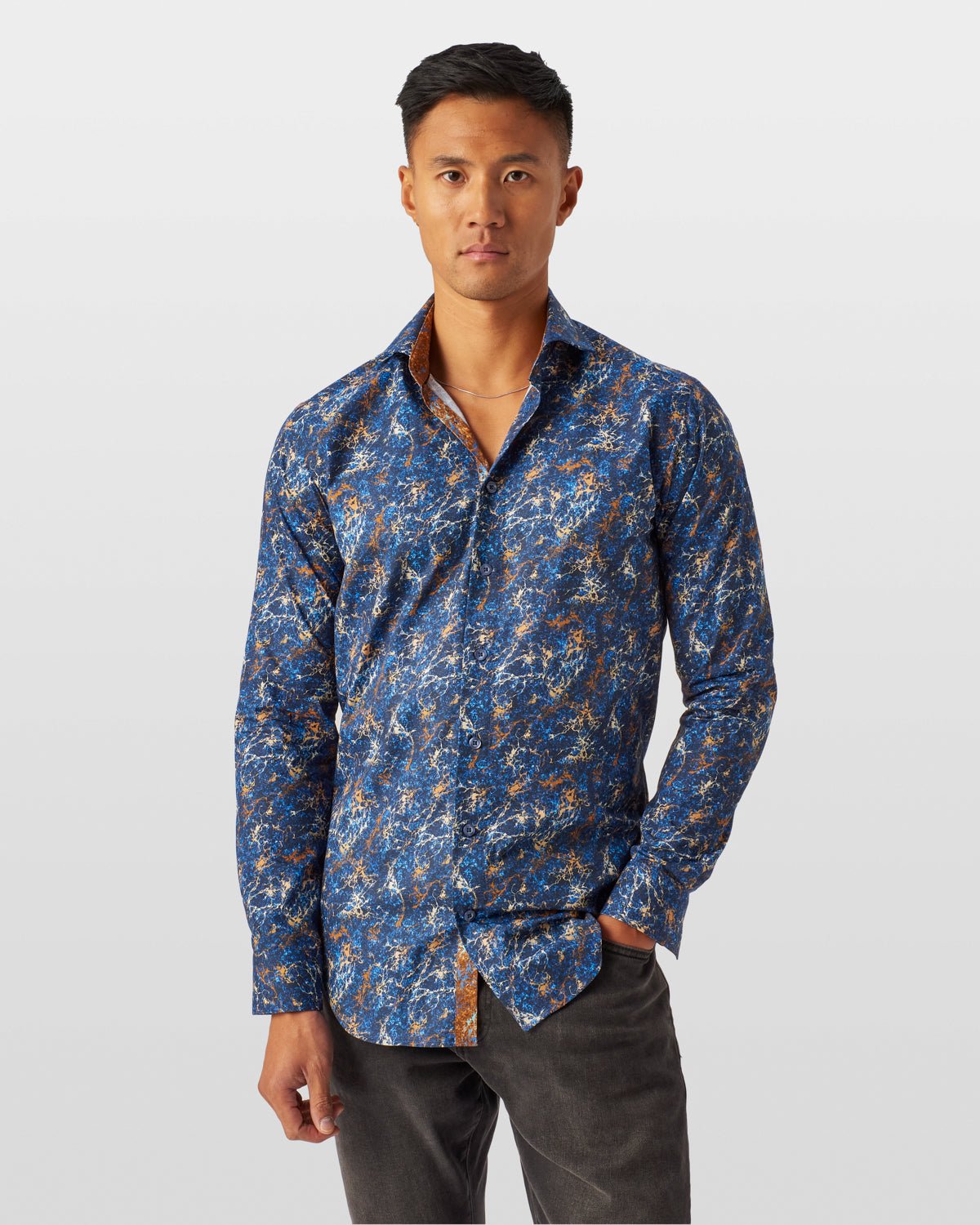 Dark Blue Shirt with 'Electrical Storm' Print | Blake Mill