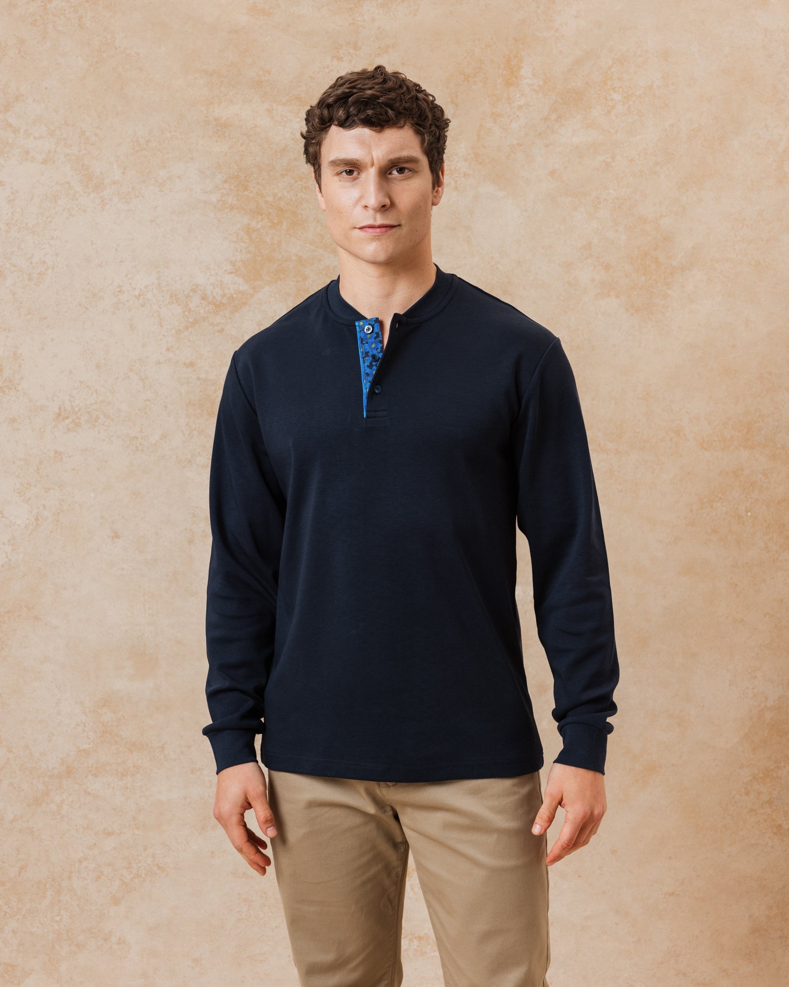 Navy Lux Jersey with Flowers Under Moonlight Accents